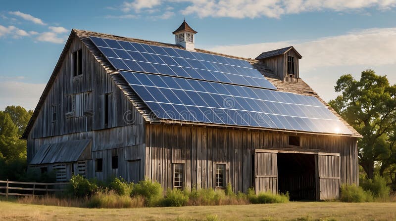Solar Panels Installed on a Rustic Barn in a Rural Setting Promoting ...
