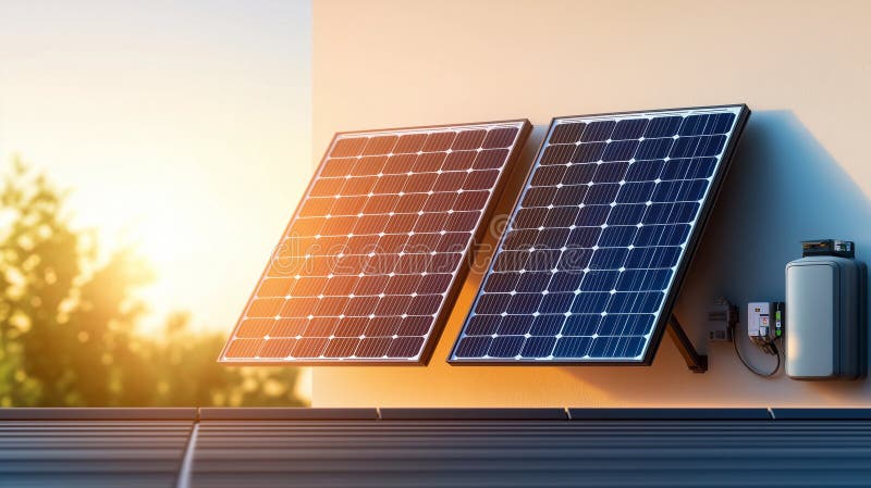 Solar Panels Installed on Wall Capturing Sunlight at Sunset Showcasing ...