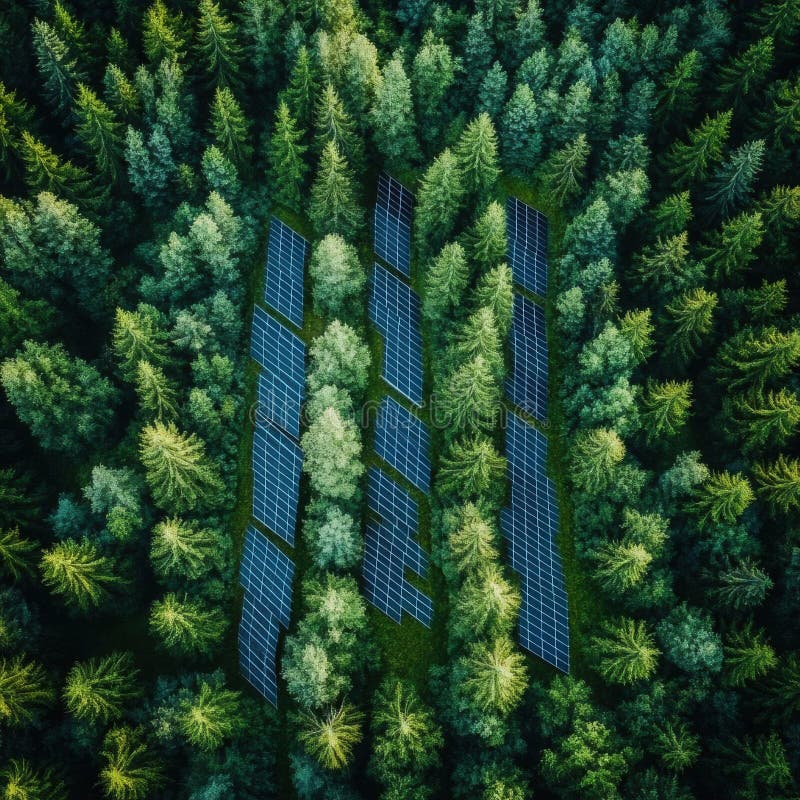 Solar Panels Integrated into a Lush Forest, a Vision of Sustainable ...