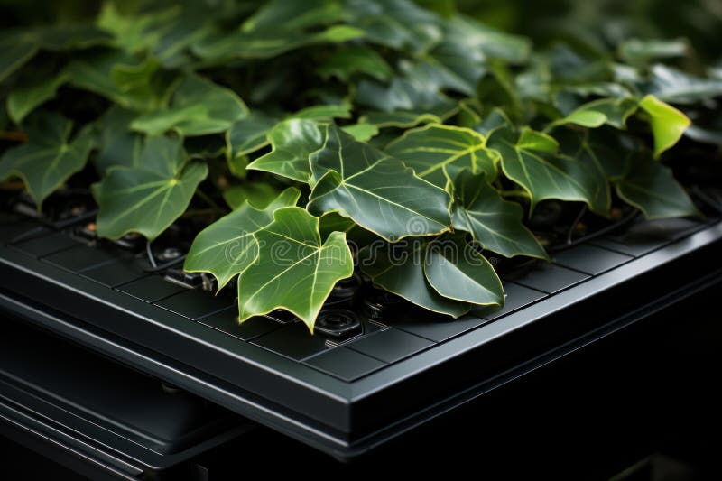 Solar Panels Integrated with Lush Green Foliage, Environmental Concept ...