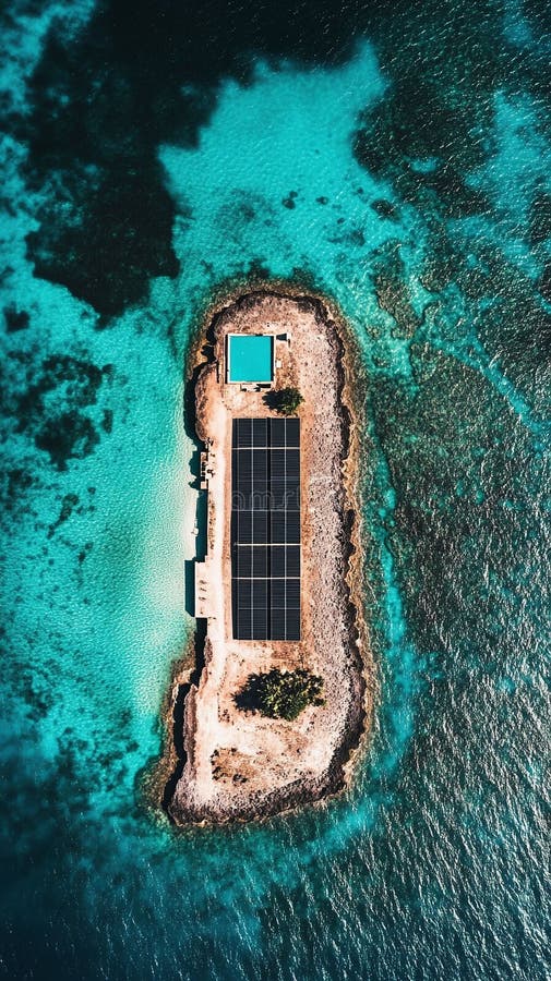 Solar Panels on an Island Surrounded by Turquoise Waters and Bright ...
