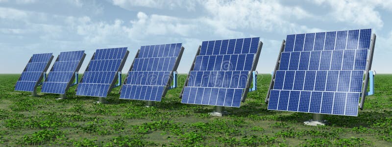 Solar Panels in a Landscape Stock Illustration - Illustration of energy ...