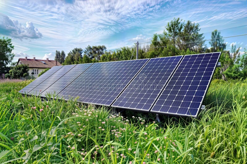 Solar Panels in Rural Landscape, Generative Ai Stock Illustration ...