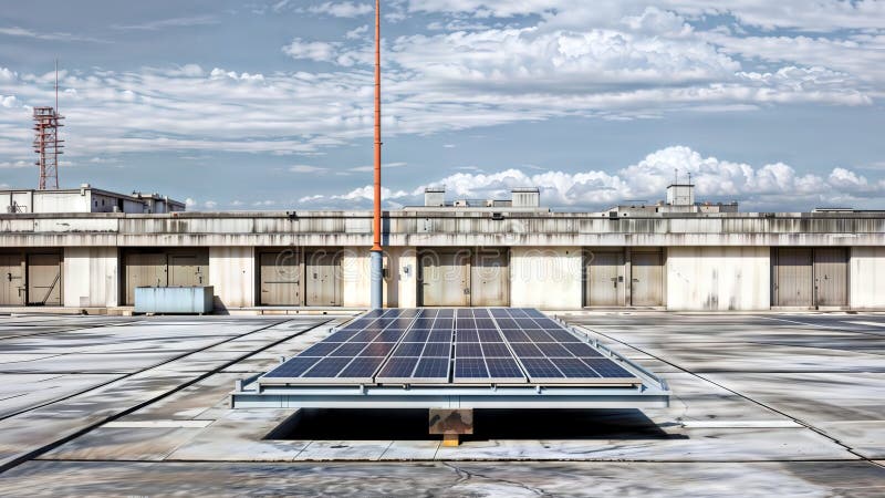 Solar Panels on Large Industrial Rooftop with Cloudy Sky, Generative Ai ...