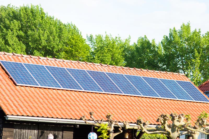 Solar Panels on a Large Red Stock Photo - Image of green, clean: 181793270