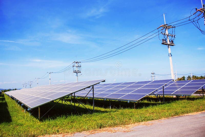Solar panels on the lawn stock image. Image of field - 202125737