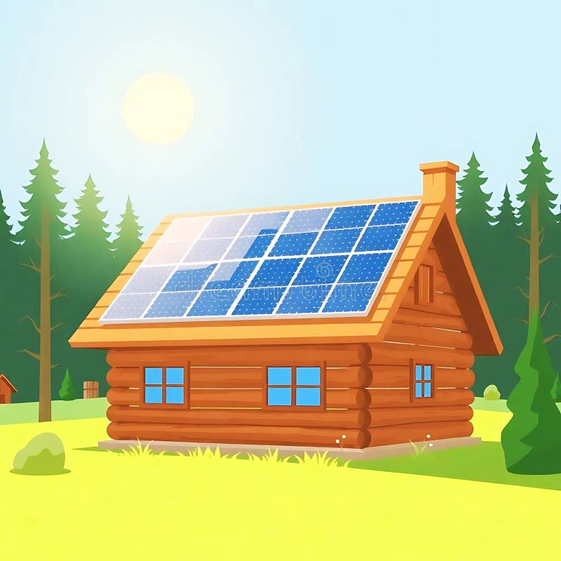 Solar Panels on a Log Cabin Illustration Stock Illustration ...