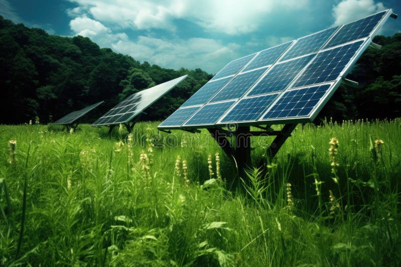 Solar Panels in a Lush Green Field, Symbolizing Artificial ...