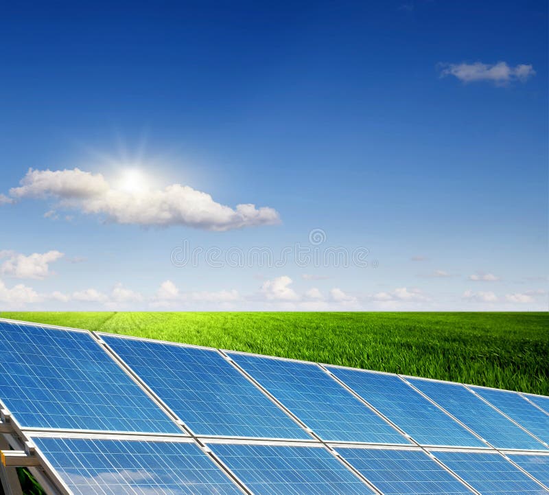 Solar panels with sun stock photo. Image of conservation - 19083440