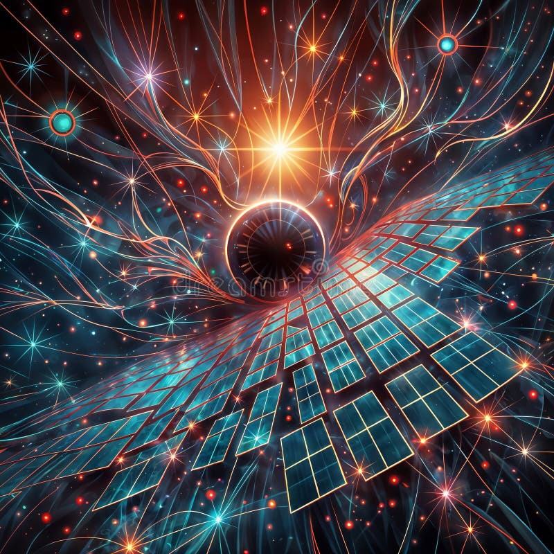 Solar Panels and Jet Engine on Starry Background. 3D Rendering ...