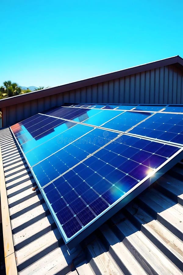 Solar Panels on Metal Shed Roof Stock Illustration - Illustration of ...