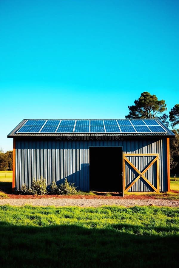 Solar Panels on Metal Shed Roof Stock Illustration - Illustration of ...