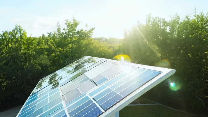 Solar Panels on a Modern Building Reflect Sunlight, with Lush Trees in ...