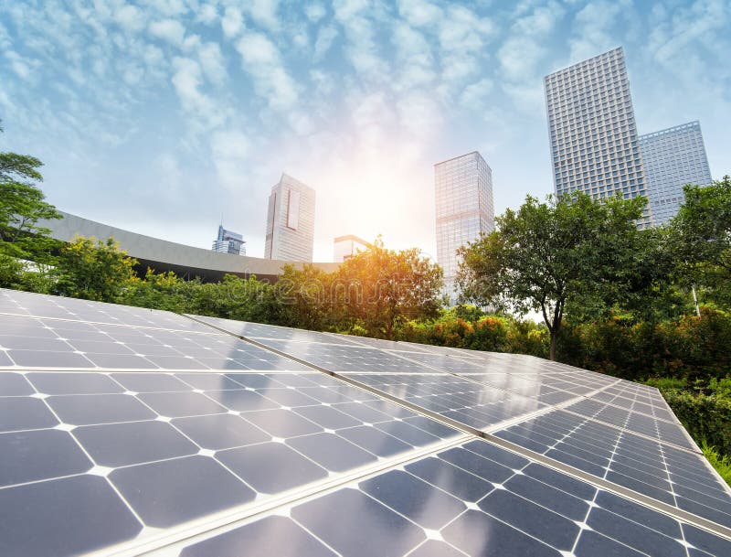 Solar Panels in Modern City Stock Image - Image of commercial ...