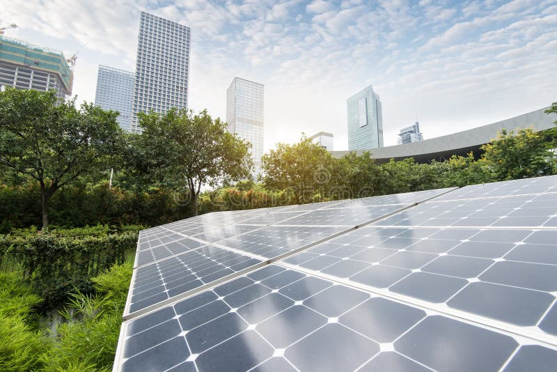 Solar Panels in Modern City Stock Image - Image of global, charge: 71480061