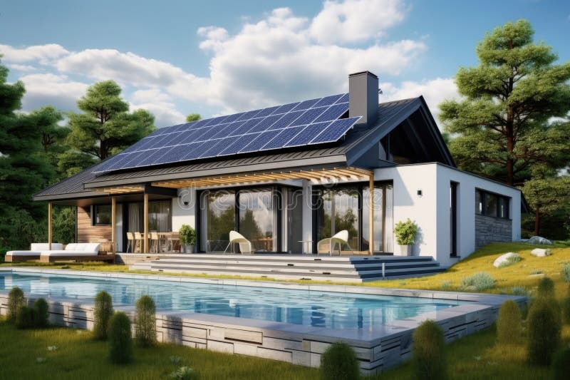 Solar Panels on a Modern Eco-friendly House Stock Illustration ...