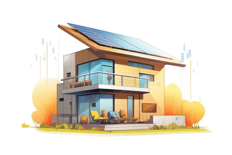Solar Panels on a Modern Home, Magazine Style Illustration Stock ...