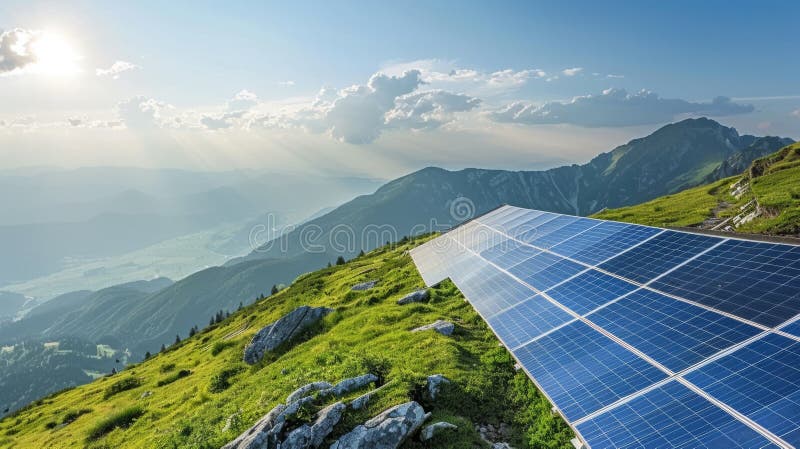 Solar Panels on a Mountain Ridge Stock Illustration - Illustration of ...