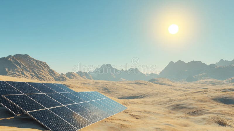 Solar Panels at Mountains and Sunset Stock Illustration - Illustration ...