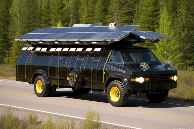 Solar Panels Mounted on Solarpowered Vehicle. Generative AI Stock ...