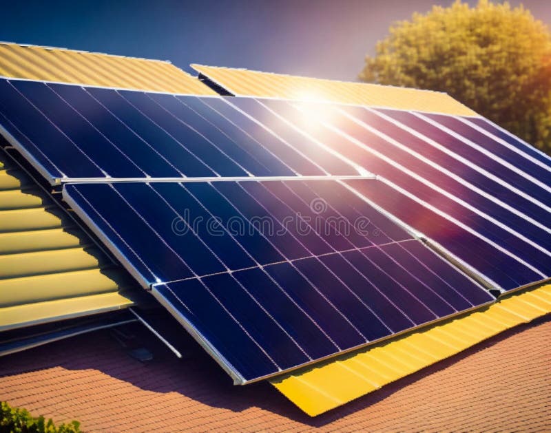 Solar Panels in Nature Field. Alternative Energy. Future Stock Image ...