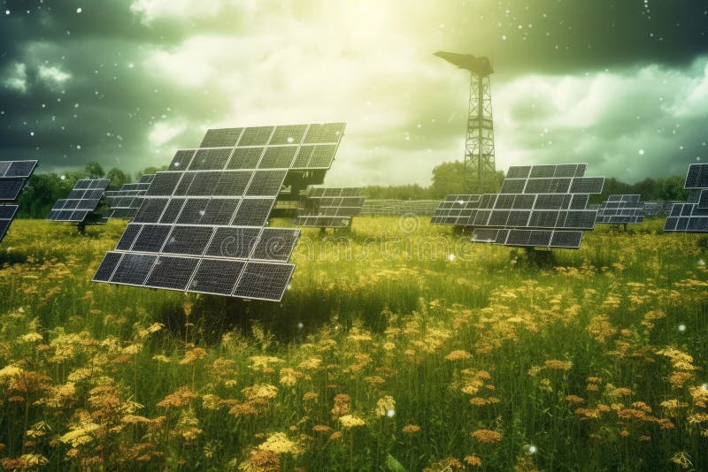 Solar Panels in Nature. Generative AI Stock Illustration - Illustration ...