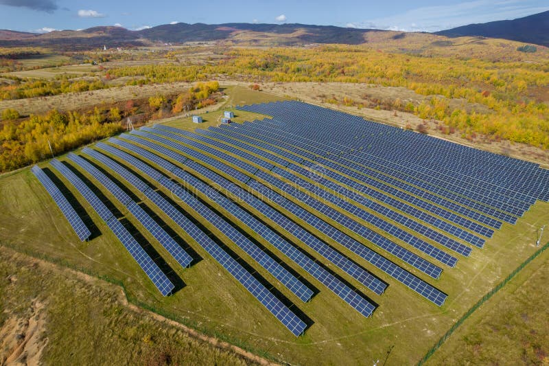 Solar Panels Near the Forest. Ecology Concept with Solar Panels Stock ...