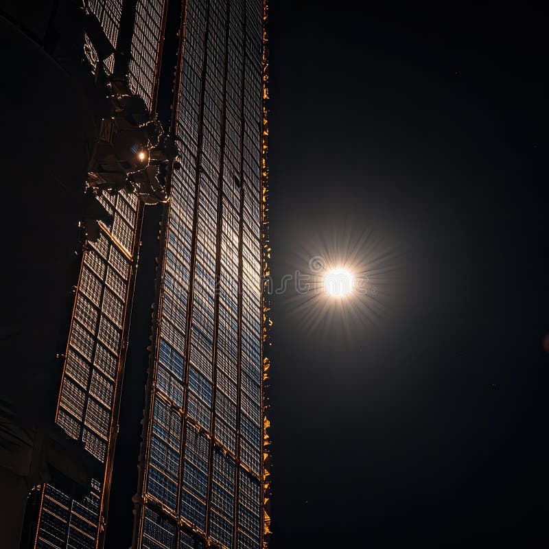Solar Panels Orbiting Earth with Sun in Background at Space Station ...