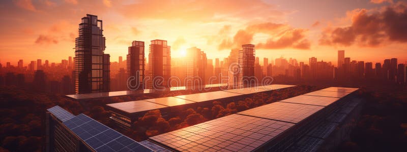Solar Panels Outside the Big City. Generative Ai, Stock Illustration ...