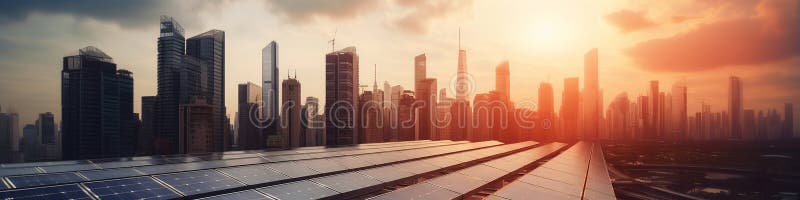 Solar Panels Outside the Big City. Generative Ai, Stock Illustration ...