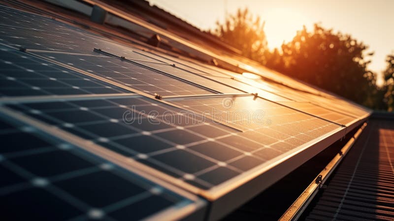 Solar Panels Outside with Bright Light on a House, Generative AI Stock ...