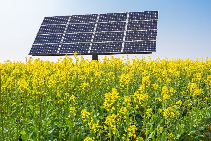 Solar Panels Over Spring Landscape Stock Photo - Image of renewable ...