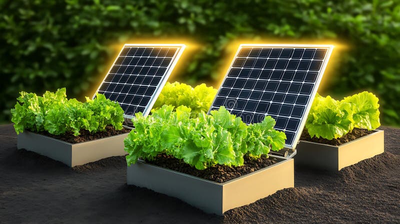 Solar Panels Over Vegetable Garden Boxes Stock Illustration ...