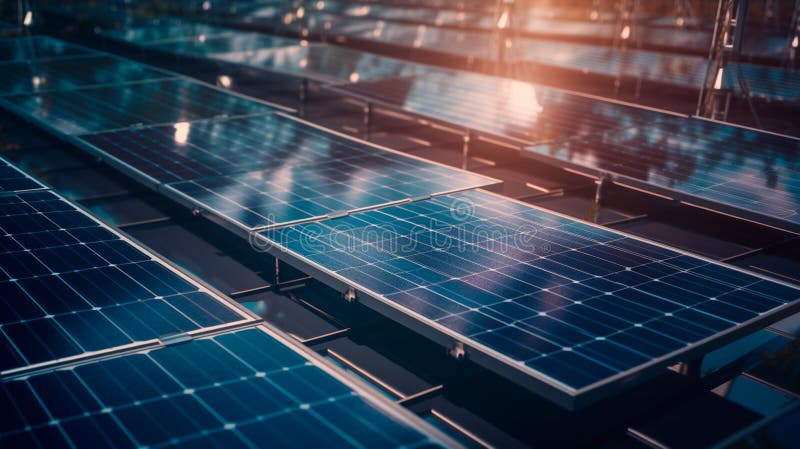 Solar Panels Park. Generative AI Stock Photo - Image of energy, blue ...