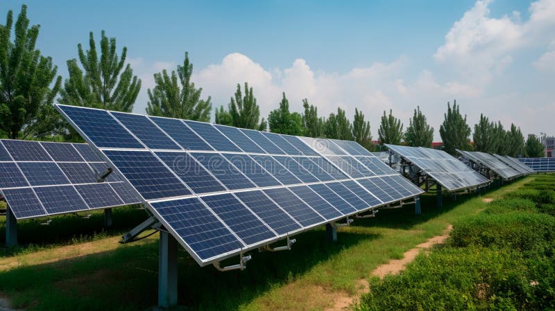Solar Panels Park. Generative AI Stock Illustration - Illustration of ...