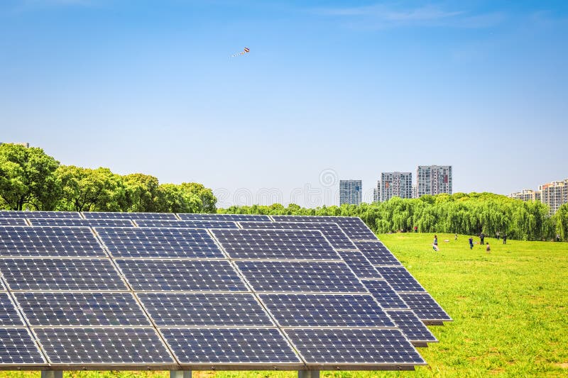 Solar Panels in the Park of Modern City Stock Image - Image of meadow ...