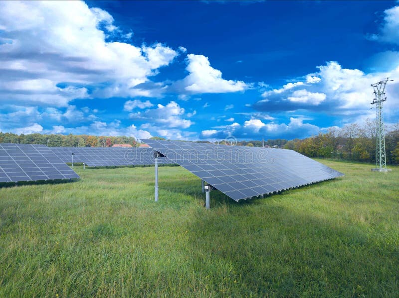 Solar Panels in a Photovoltaic Power Plant with Background Effect Stock ...