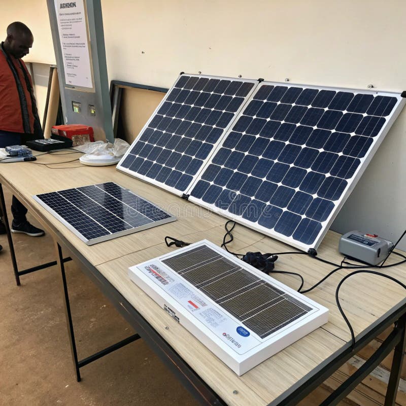 Solar Panels Placed on a Table with One Table Made of Solar Panels for ...