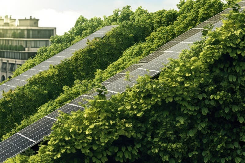 Solar Panels among Plants among Nature Stock Illustration ...
