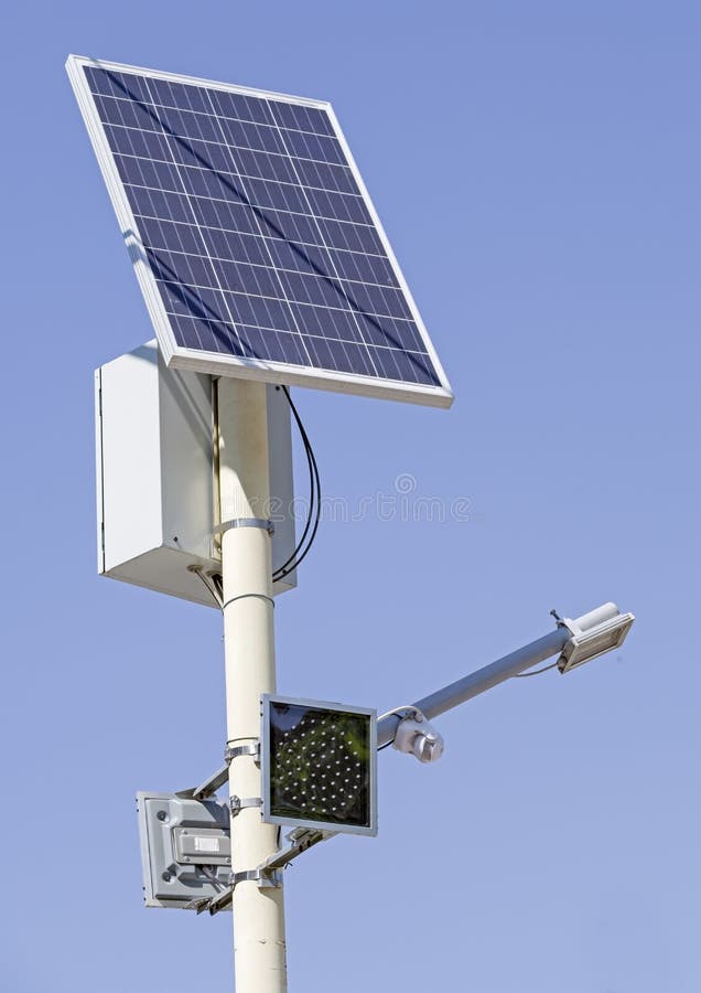 Traffic Light Signal with Panel Solar Cell Stock Photo - Image of ...