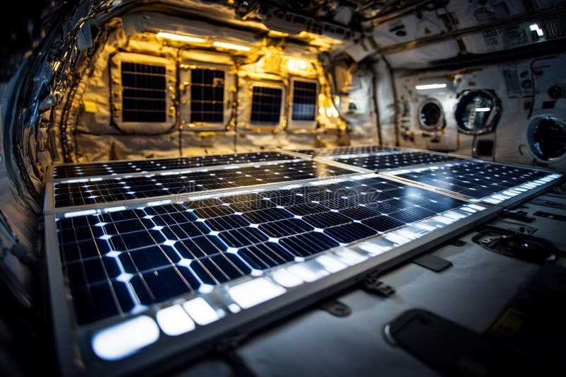 Solar Panels Positioned Inside a Spacecraft with Intriguing Lighting ...
