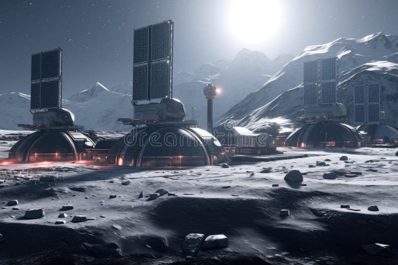 Solar Panels Powering a Lunar Base during the Lunar Day Stock Photo ...