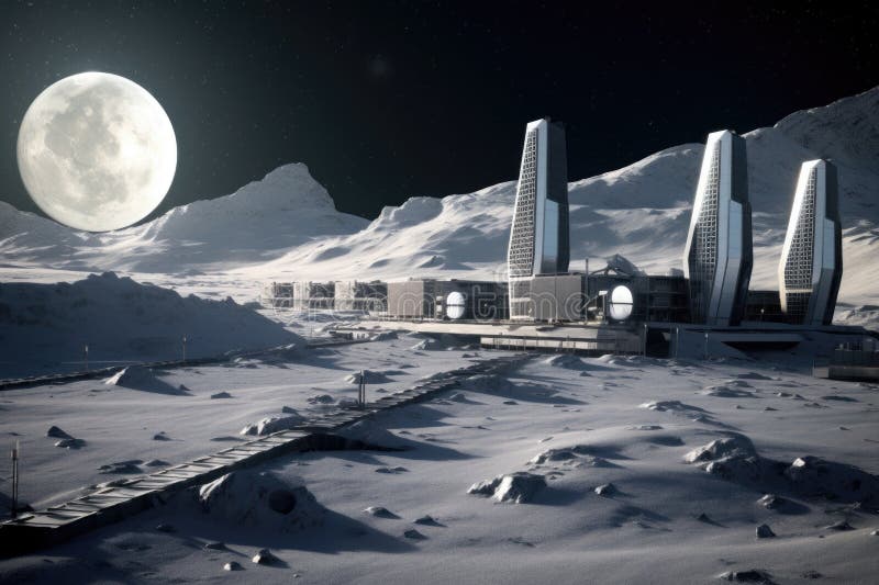 Solar Panels Powering a Lunar Base during the Lunar Day Stock ...