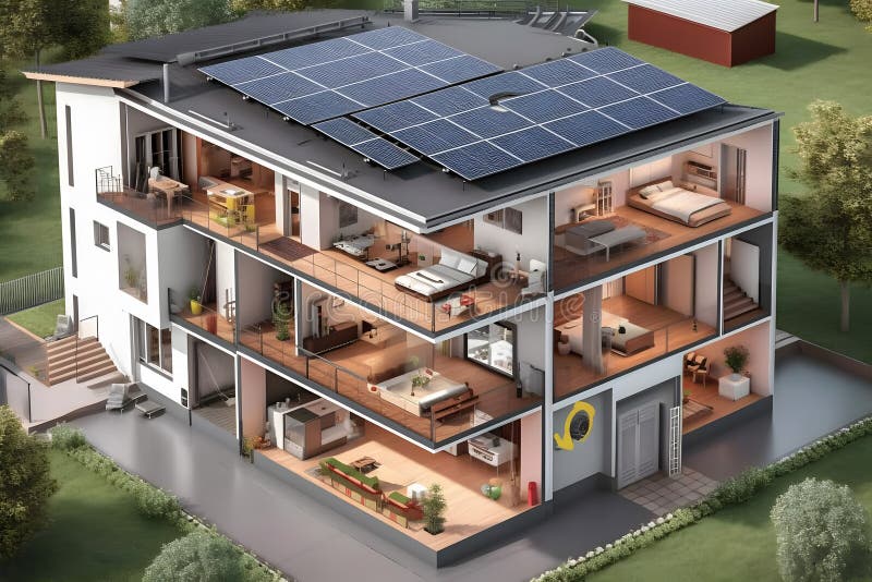 Solar Panels on a Private House. Neural Network AI Generated Stock ...