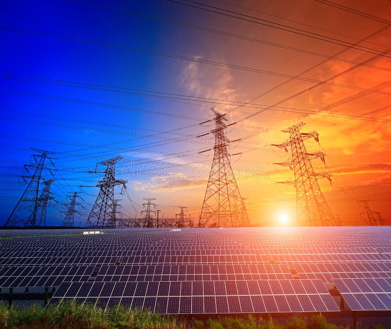 Solar panels and pylon stock image. Image of pylon, technology - 237166799