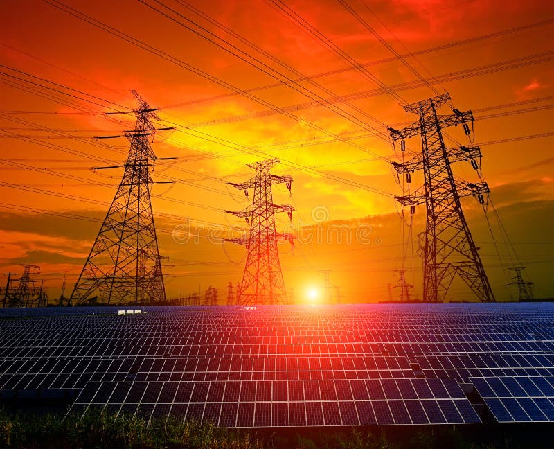 Solar panels and pylon stock image. Image of technology - 237166829