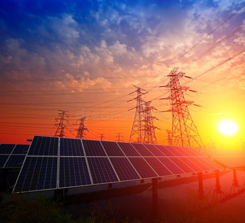 Solar panels and pylon stock image. Image of environmental - 306980707