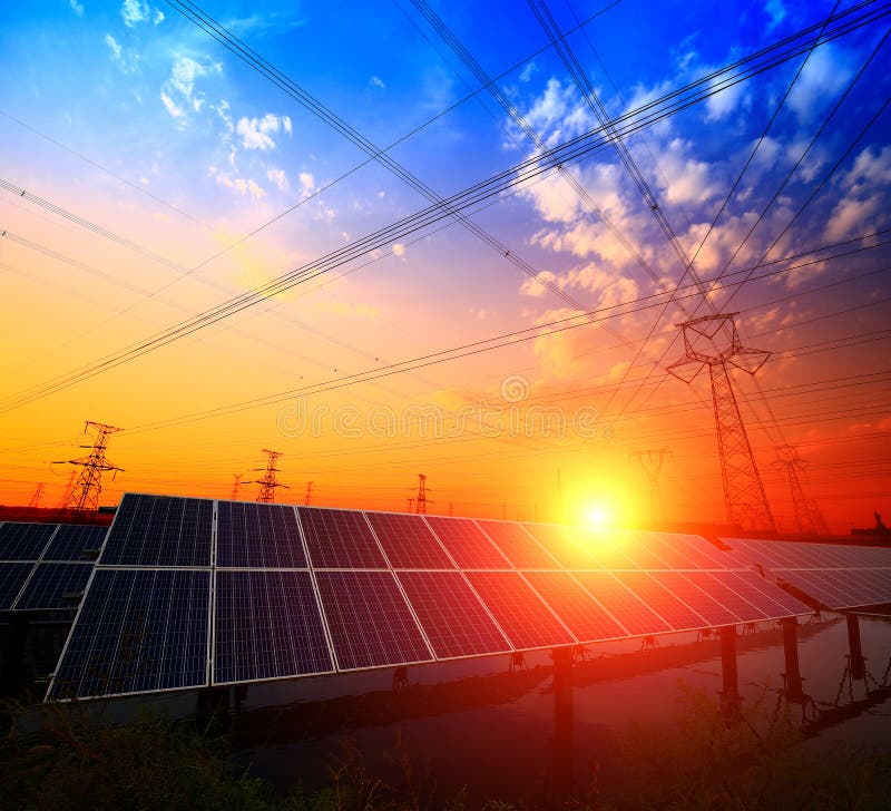 Solar panels and pylon stock photo. Image of tower, radiation - 306980768
