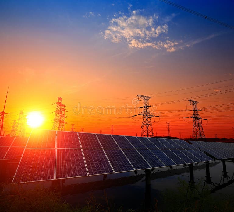 Solar panels and pylon stock image. Image of renewable - 306980791
