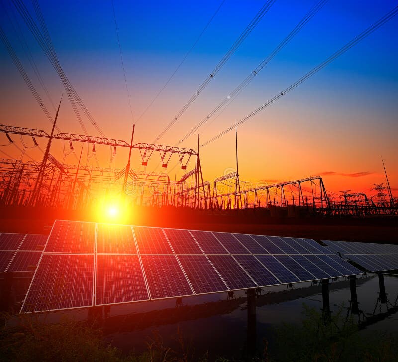 Solar panels and pylon stock image. Image of renewable - 306980905